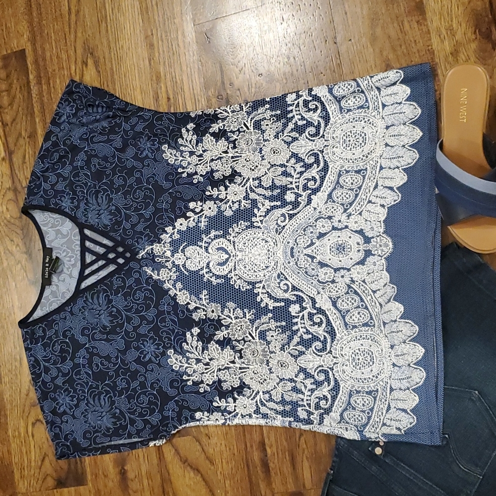 Womens Adele & May Raised Floral Print Top Size L - Gem